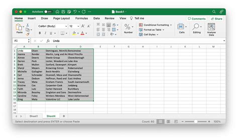 export microsoft excel selection into a csv file datablist