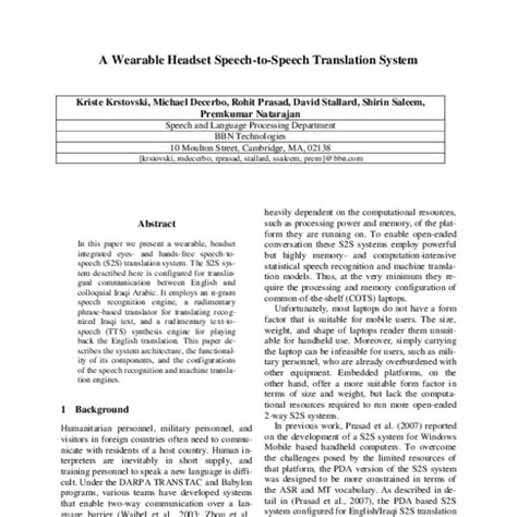 A Wearable Headset Speech To Speech Translation System Acl Anthology