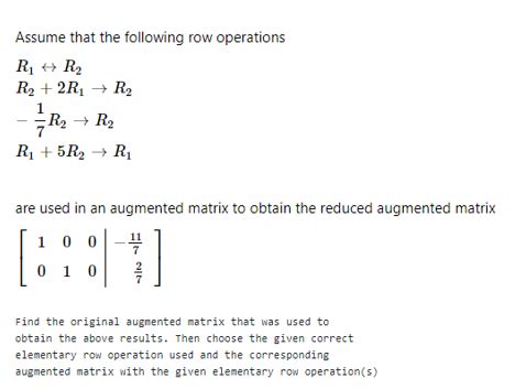 Solved Assume That The Following Row Operations Chegg Com