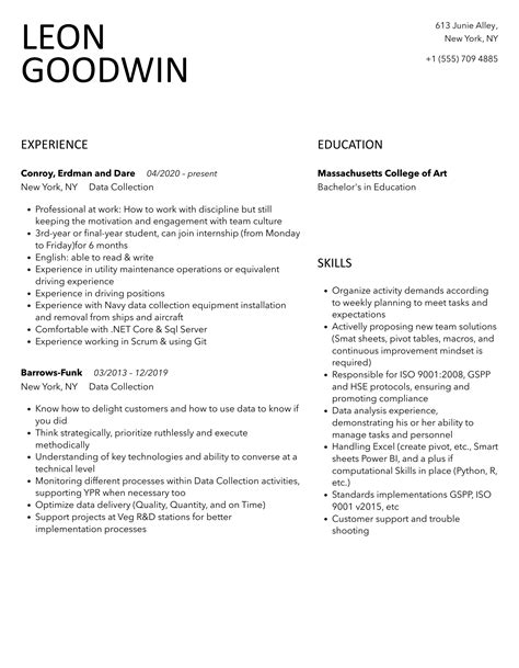 Data Collection Resume Samples Velvet Jobs