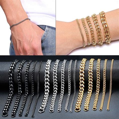 Mens Simple 3 11mm Stainless Steel Curb Cuban Link Chain Bracelets For
