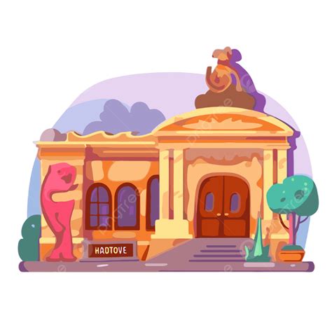 Museum Clipart Cartoon Museum With Statues And A Lion Cartoon Vector