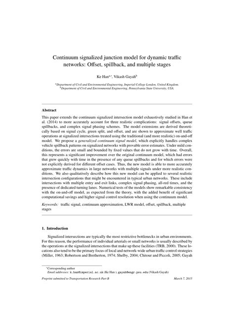 Pdf Continuum Signalized Junction Model For Dynamic Traffic Networks