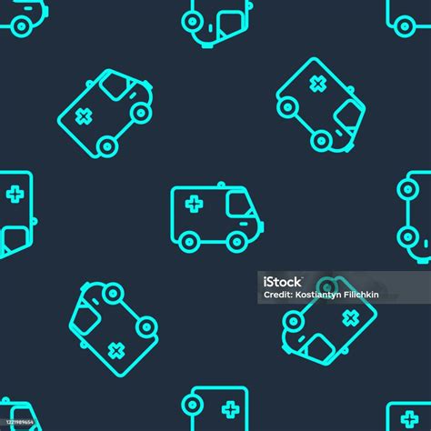 녹색 라인 구급차와 비상 자동차 아이콘 파란색 배경에 분리 된 원활한 패턴 구급차 차량 의료 대피 벡터 일러스트레이션 1위에 대한 스톡 벡터 아트 및 기타 이미지 Istock