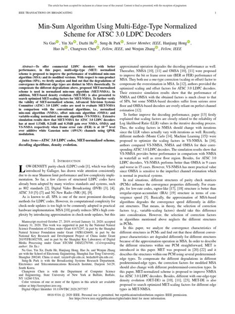 Min Sum Algorithm Using Multi Edge Type Normalized Scheme For Atsc 30