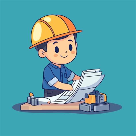 Cute Structural Engineer Revising Plans Cartoon Vector Premium Ai Generated Vector