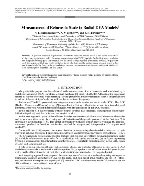 Pdf Measurement Of Returns To Scale In Radial Dea Models Andrey