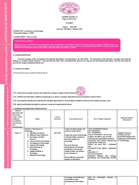 Psyc 100 Syllabus Sy 2020 2021 Pdf Perception Psychology