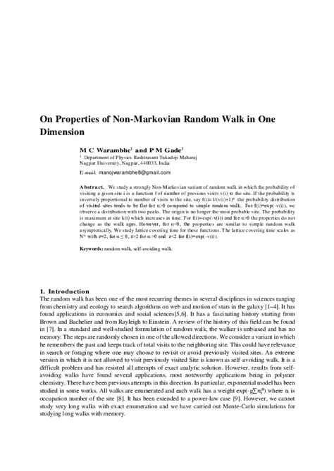 Pdf On Properties Of Non Markovian Random Walk In One Dimension