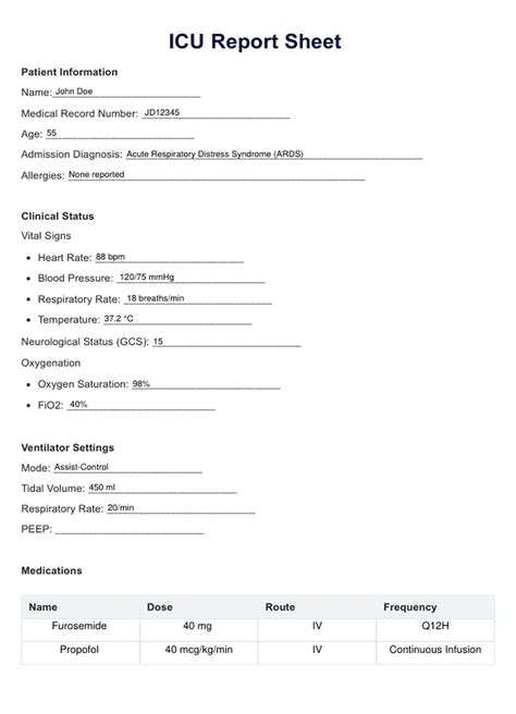Icu Report Sheet Template And Example Free Pdf Download
