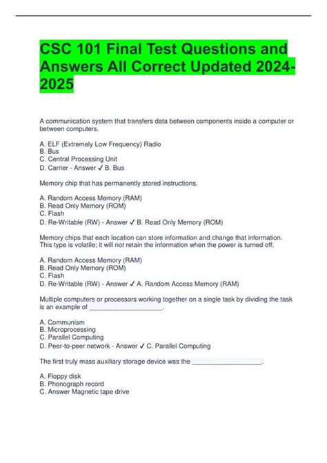 Csc 101 Final Test Questions And Answers All Correct Updated Csc 101 Stuvia Us