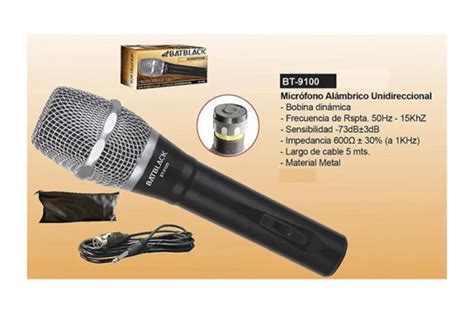 Microfono Alambrico Batblack Uni Direccional Dinamico Cswithc Cable 5mts Plug Metal Cannon