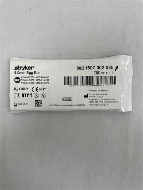 New Stryker 1607 002 035 Fluted Egg Micro Burr 4 Mm Head Diameter 44 5 Mm Length Disposables