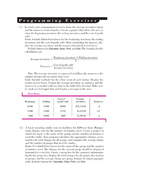 Data Variables Constants Calculations Exercises Pdf