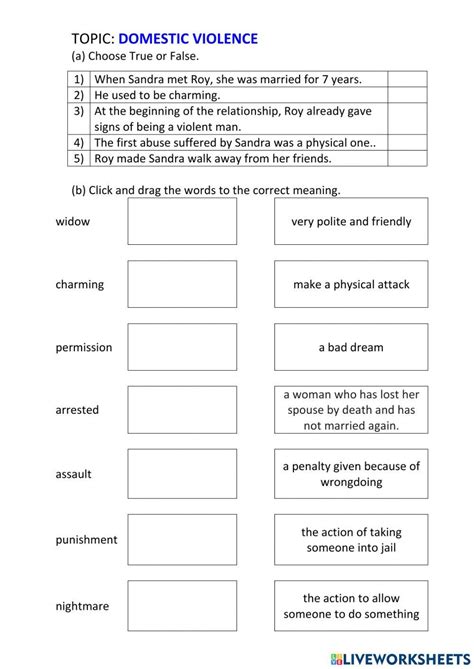 Domestic Violence Online Exercise For Live Worksheets