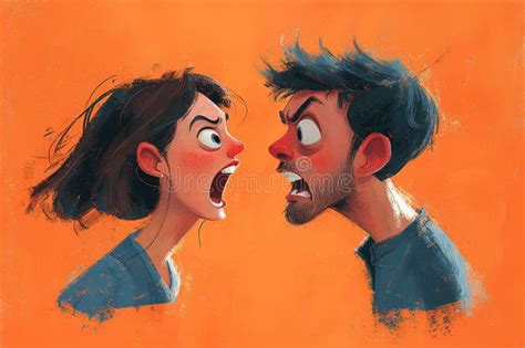 Heated Argument Between A Woman And A Man Against A Bright Orange Background Illustrating