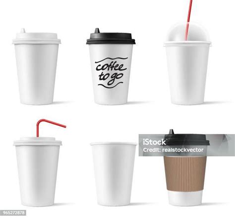 플라스틱 뚜껑 종이 컵을 현실적인 빈 모의의 집합입니다 0명에 대한 스톡 벡터 아트 및 기타 이미지 0명 3차원 형태 갈색 Istock