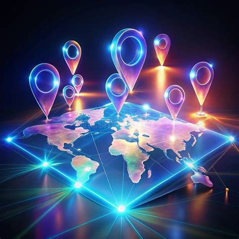Glowing Holographic Map With Animated Location Markers Stock