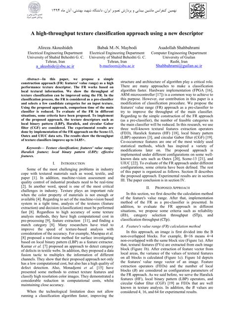 Pdf A High Throughput Texture Classification Approach Using A New