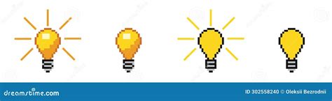 Pixel 8 Bit Light Bulb Vector 8bit Lamp Idea Stock Vector