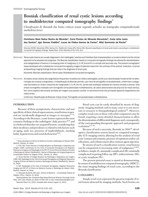 Pdf Bosniak Classification Of Renal Cystic Lesions According To