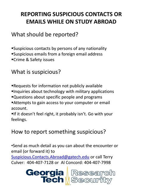 PPT REPORTING SUSPICIOUS CONTACTS OR EMAILS WHILE ON STUDY ABROAD PowerPoint Presentation ID