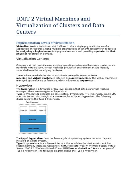 Unit 2 Virtual Machines And Virtualization Of Clusters And Data Centers Pdf Virtualization