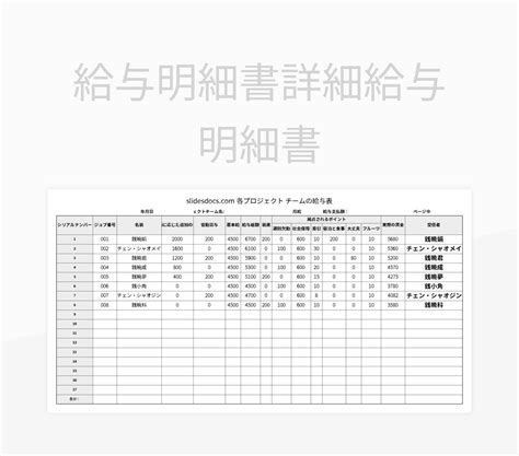 給与明細書詳細給与明細書 テンプレート 無料ダウンロード Slidesdocs
