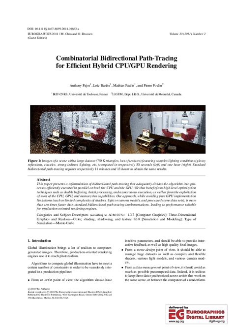 Pdf Combinatorial Bidirectional Path Tracing For Efficient Hybrid Cpugpu Rendering