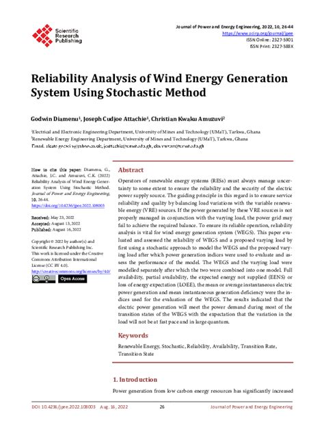 pdf reliability analysis of wind energy generation system using