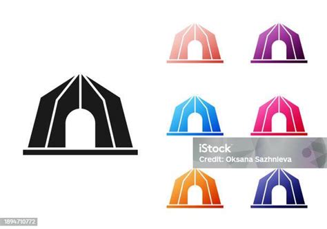 흰색 배경에 격리 된 검은 서커스 텐트 아이콘 카니발 캠핑 텐트 놀이 공원 다채로운 아이콘을 설정합니다 벡터 Premiere에 대한 스톡 벡터 아트 및 기타 이미지 Istock