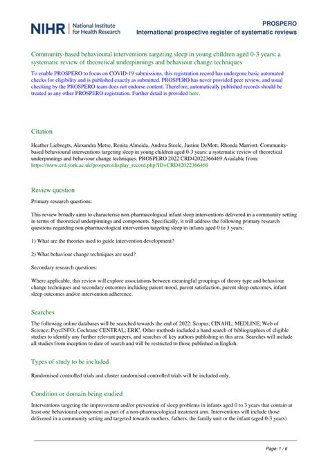 Pdf Prospero Protocol Registration