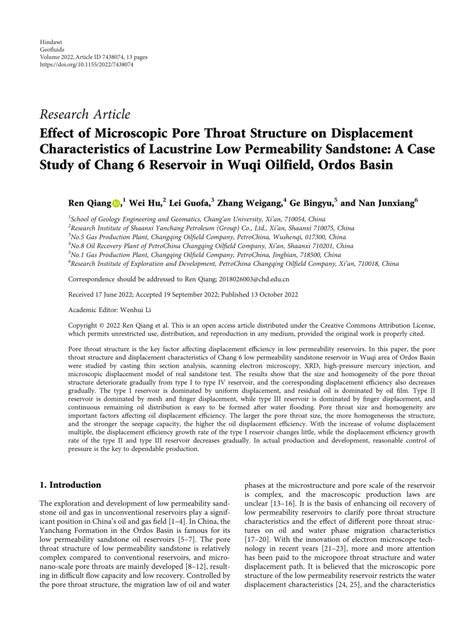 Pdf Effect Of Microscopic Pore Throat Structure On Displacement