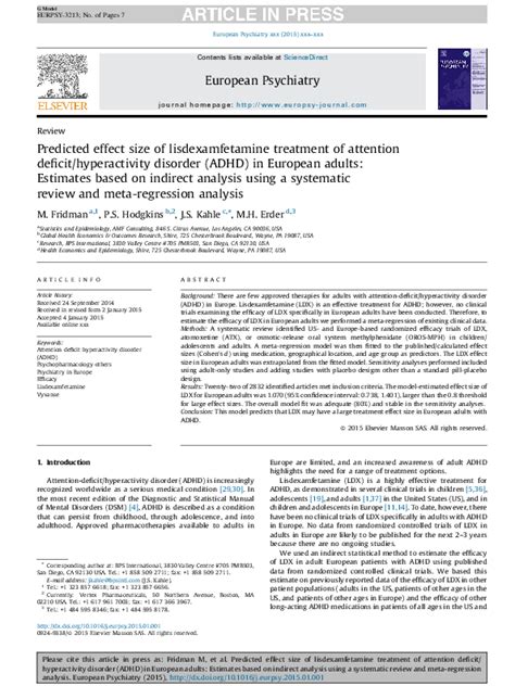 Pdf Predicted Effect Size Of Lisdexamfetamine Treatment Of Attention