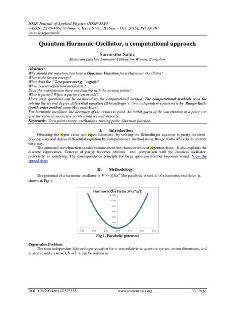 Quantum Harmonic Oscillator A Computational Approach Pdf Wave