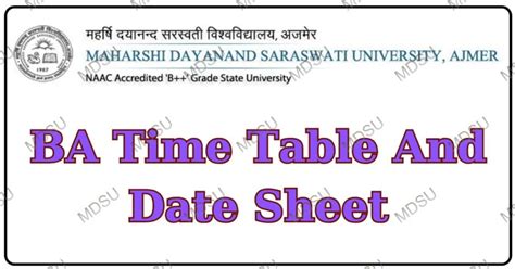 MDSU BA Time Table 2024 चक कर MDSU BA Exam Date Sheet Schedule PDF Download Released