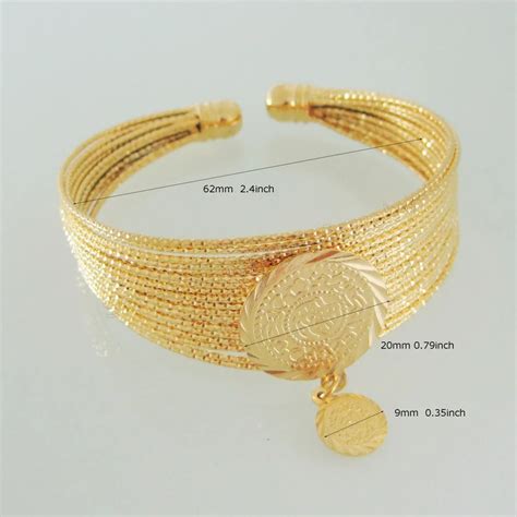 옐로우 골드 컬러 오버레이 이슬람 알라 신 돈 사인 팔찌 팔찌 독특한 많은 새겨진 체인뱅글 Aliexpress