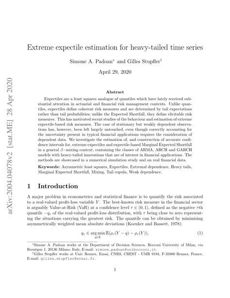 Pdf Extreme Expectile Estimation For Heavy Tailed Time Series