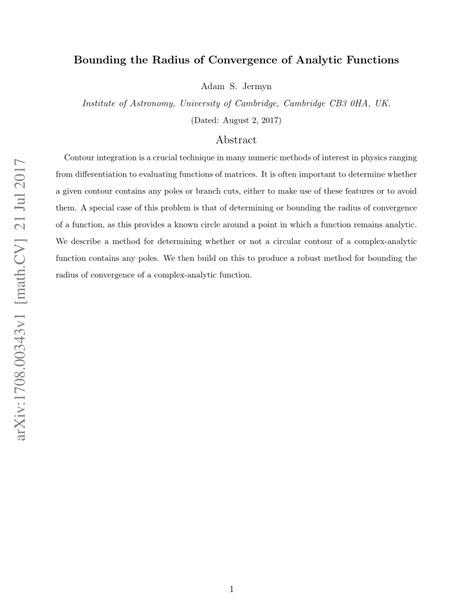 Pdf Bounding The Radius Of Convergence Of Analytic Functions