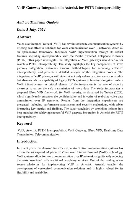 Pdf Voip Gateway Integration In Asterisk For Pstn Interoperability