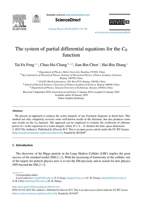 PDF The System Of Partial Differential Equations For The C Function