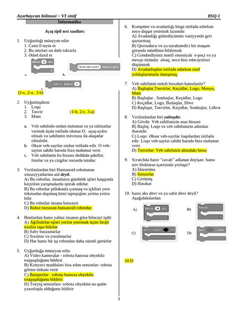 İnformatika 6 Sinif Bsq1 Pdf