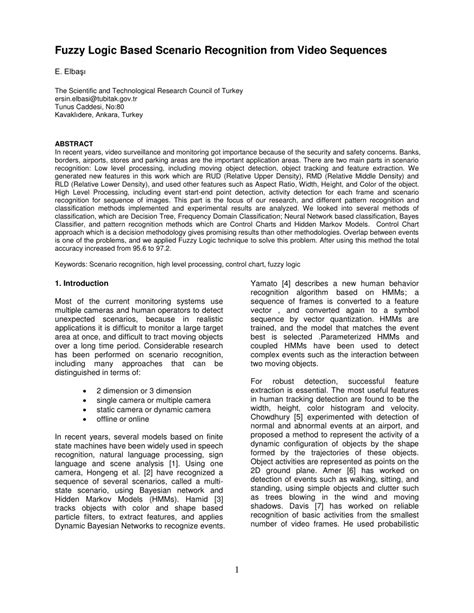 Pdf Fuzzy Logic Based Scenario Recognition From Video Sequences