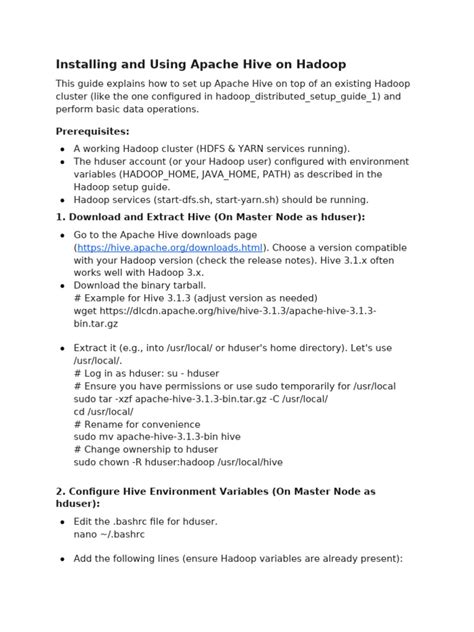 Apache Hive Installation And Basic Usage Guide Pdf Apache Hadoop Databases