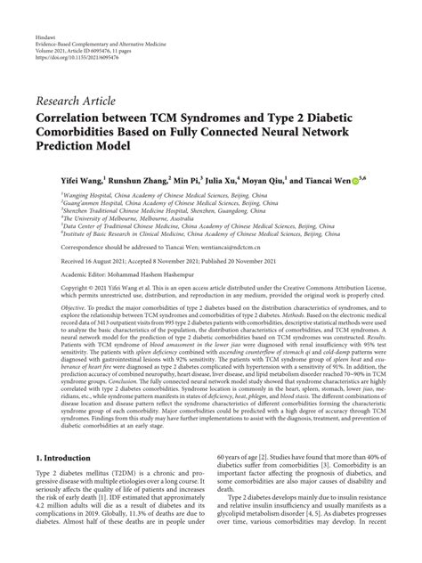 Pdf Correlation Between Tcm Syndromes And Type 2 Diabetic Comorbidities Based On Fully