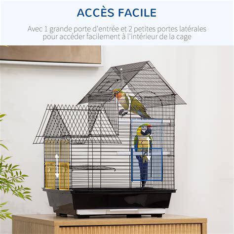Pawhut Cage à Oiseaux Design Maison Mangeoires Perchoirs Balançoire 2