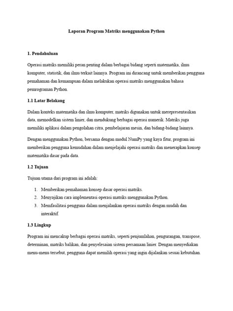 Laporan Program Matriks Menggunakan Python Pdf
