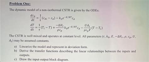 Solved The Dynamic Model Of A Non Isothermal Cstr Is Given