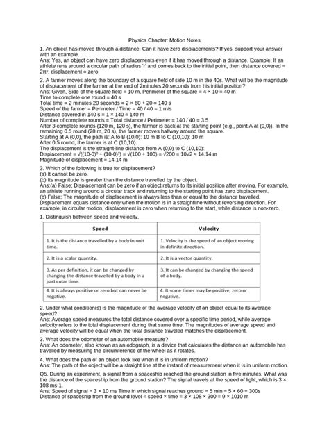 Motion Notes For Class 9 Physics Pdf Acceleration Velocity