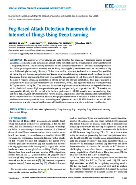 Pdf Fog Based Attack Detection Framework For Internet Of Things Using Deep Learning